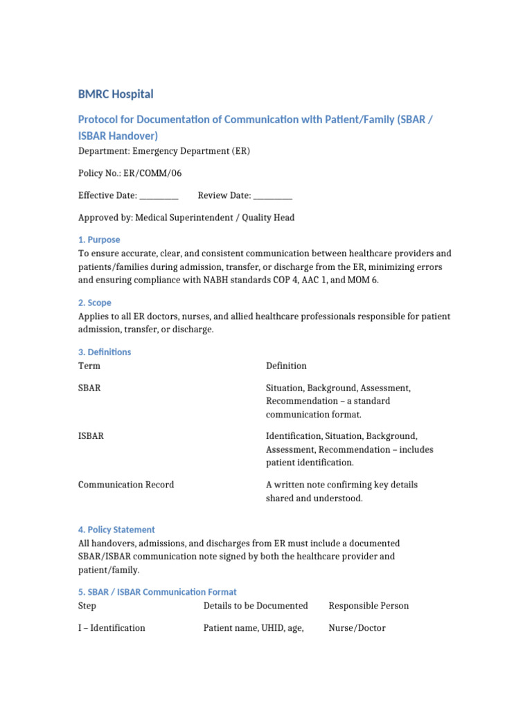Bmrc Er Sbars Isbar Communication Policy | PDF | Medicine | Health Care