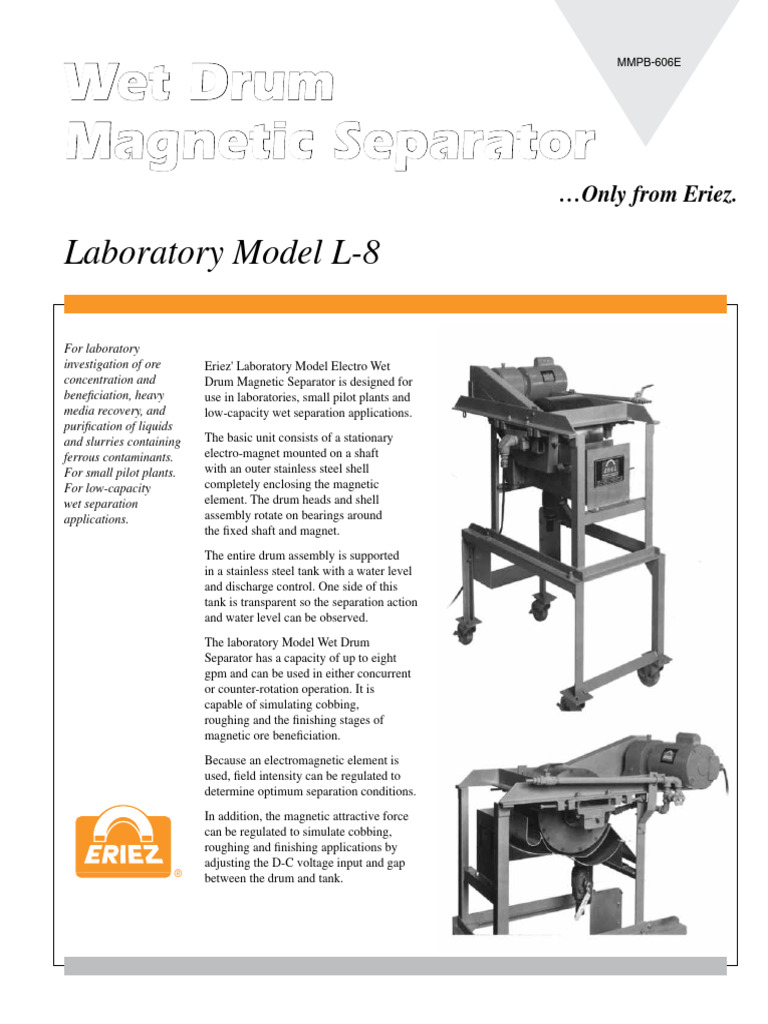 MMPB 606 Eriez Lab Model L8 Wet Drum Magnetic Separator | PDF ...