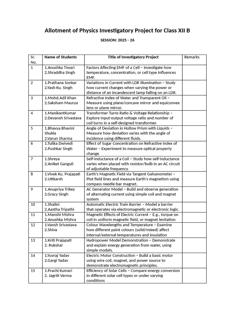 Investigatory Project Class XII B | PDF | Inductance | Inductor