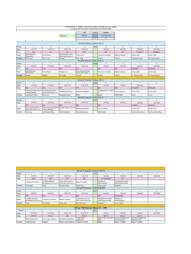 Time Table NCWEB even semester 2025-26 | PDF | Economies | Business