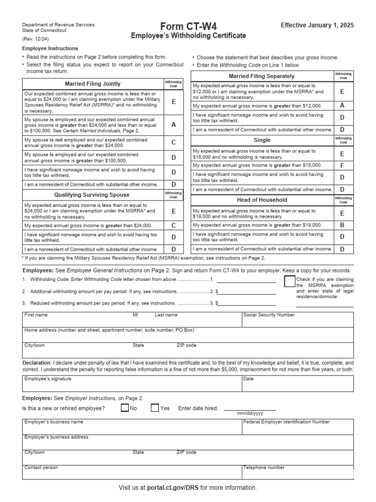 Withholding Certificate Form CT-W4 | PDF | Income Tax | Gross Income