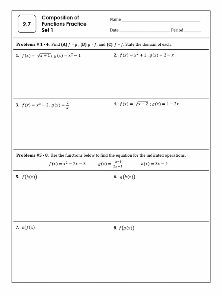 01 Composition of Functions (2.7) Practice | PDF