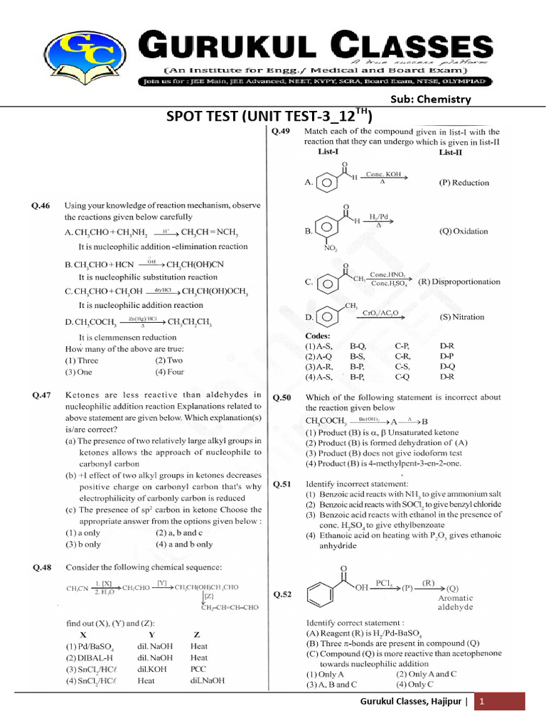Spot Test_Unit Test-03_ 12th Practice Series | PDF
