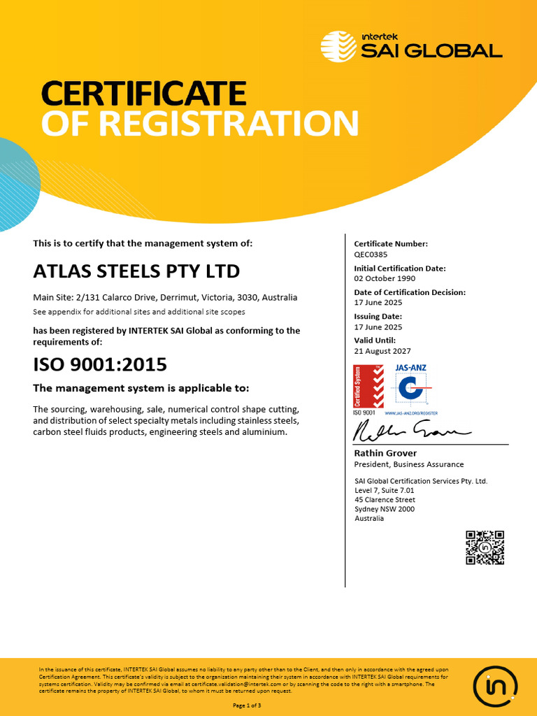 Certificate of Registration 17-06-25 | PDF | Steel | Materials