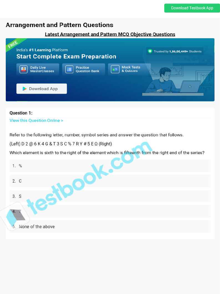Mcq on Arrangement and Pattern 5eea6a0e39140f30f369e41e | PDF