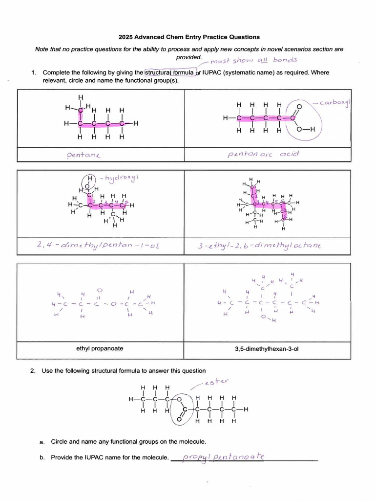 2025 Advanced Chem Entry Practice Questions | PDF | Chemistry ...