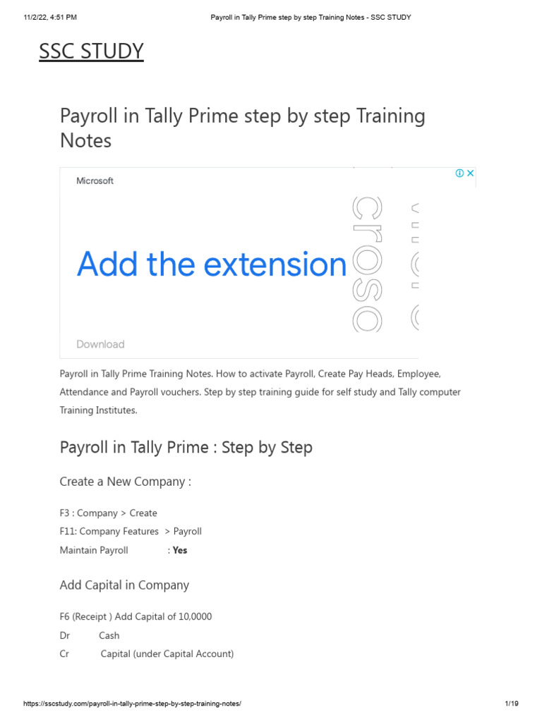 Payroll in Tally Prime Step by Step Training Notes - SSC STUDY | PDF ...