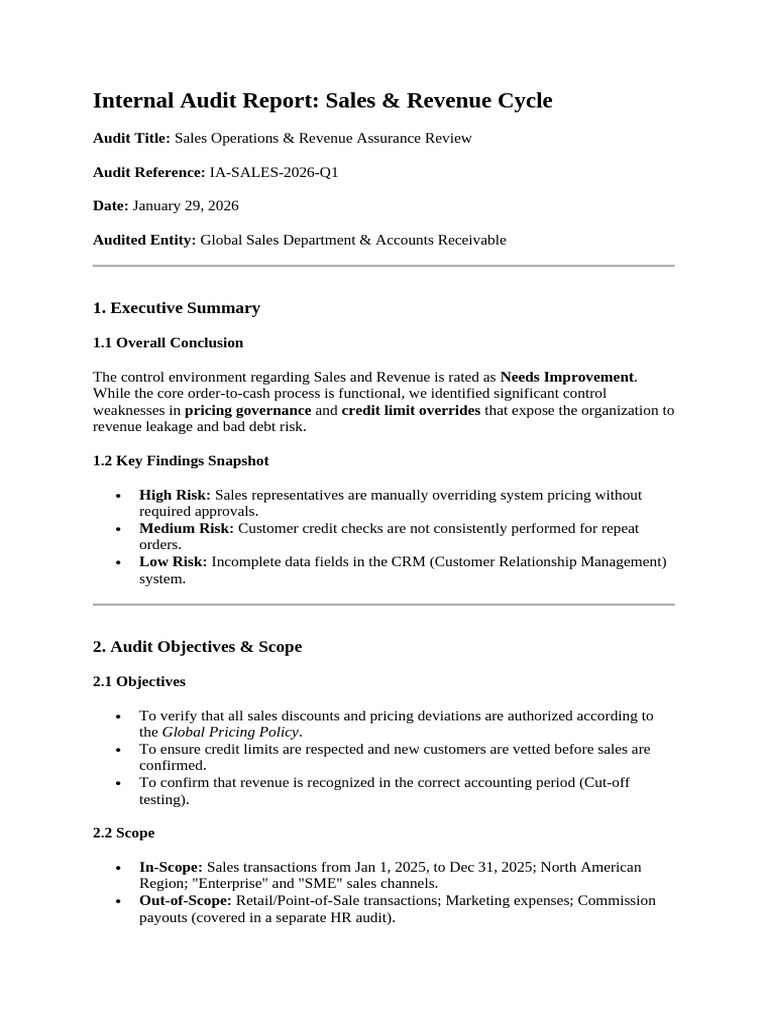 Internal Audit Report- Sales and Revenue Cycle | PDF | Audit | Internal ...