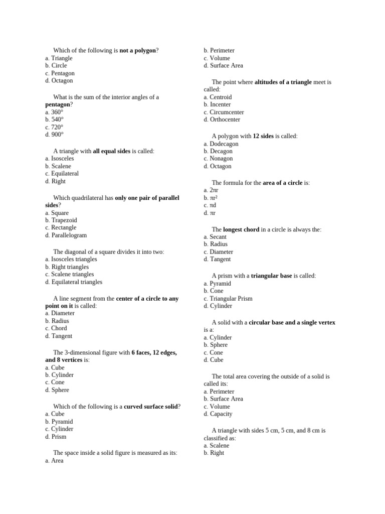 Questionnaire | PDF | Triangle | Area