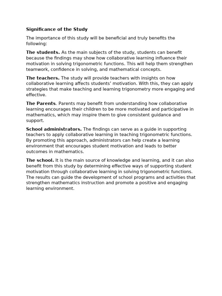 Significance of The Study | PDF