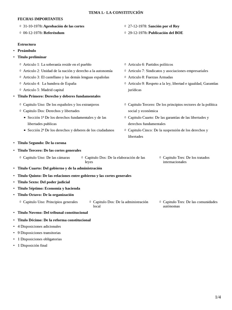 Tema 1 Temario Academia | PDF | Constitución | Cortes Generales