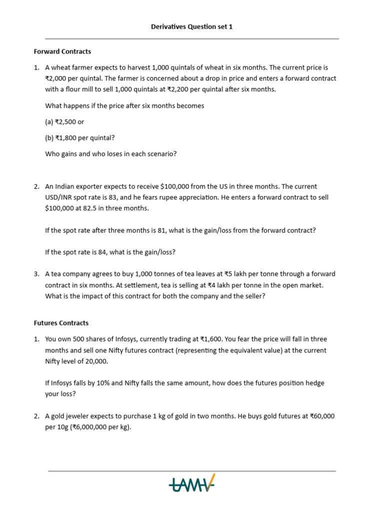Derivative Question Set 1 | PDF | Futures Contract | Hedge (Finance)