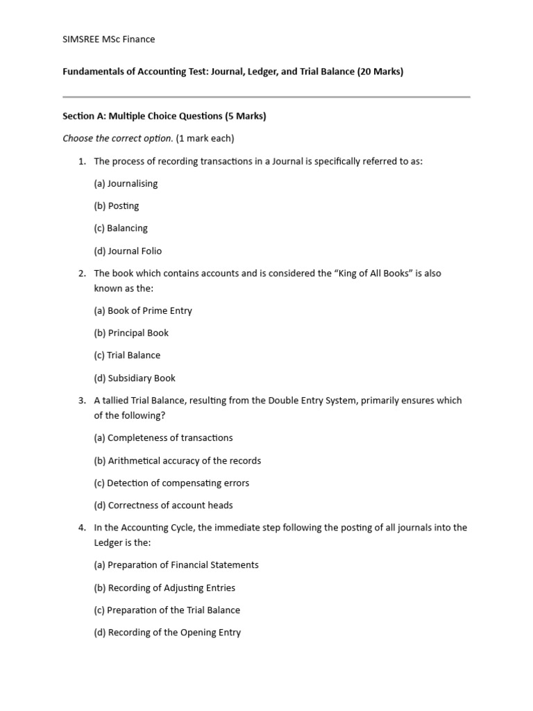 Fundamentals of Accounting Test | PDF | Debits And Credits | Business