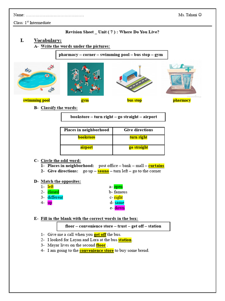 Revision Sheet Unit 7 ( Answer Key ) | PDF