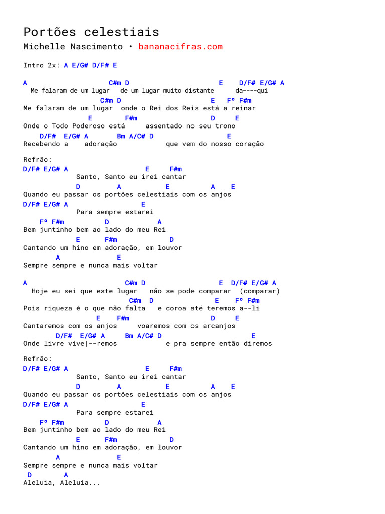 Portões celestiais CIFRA Michelle Nascimento | PDF