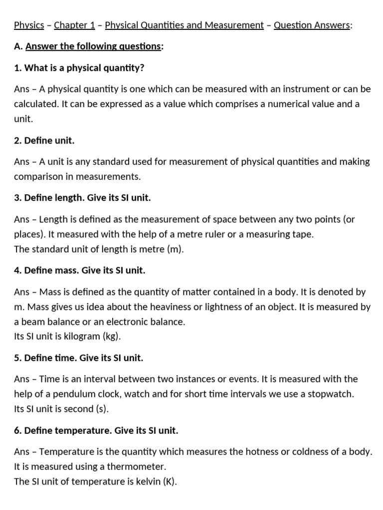 Chapter 1 - Physical Quantities and Measurement - Question Answers ...