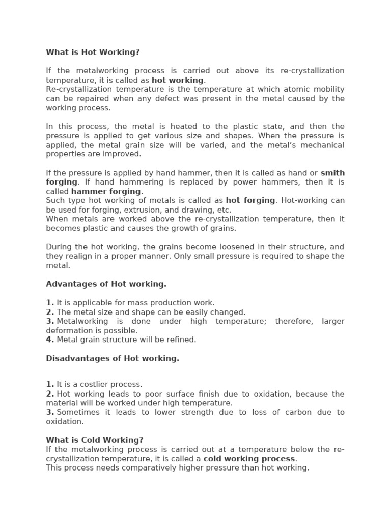 What Is Hot Working | PDF | Extrusion | Forging