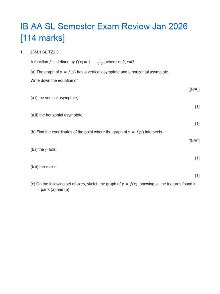 Copy of IB AA SL Semester Exam Review Jan 2026.docx | PDF | Asymptote ...