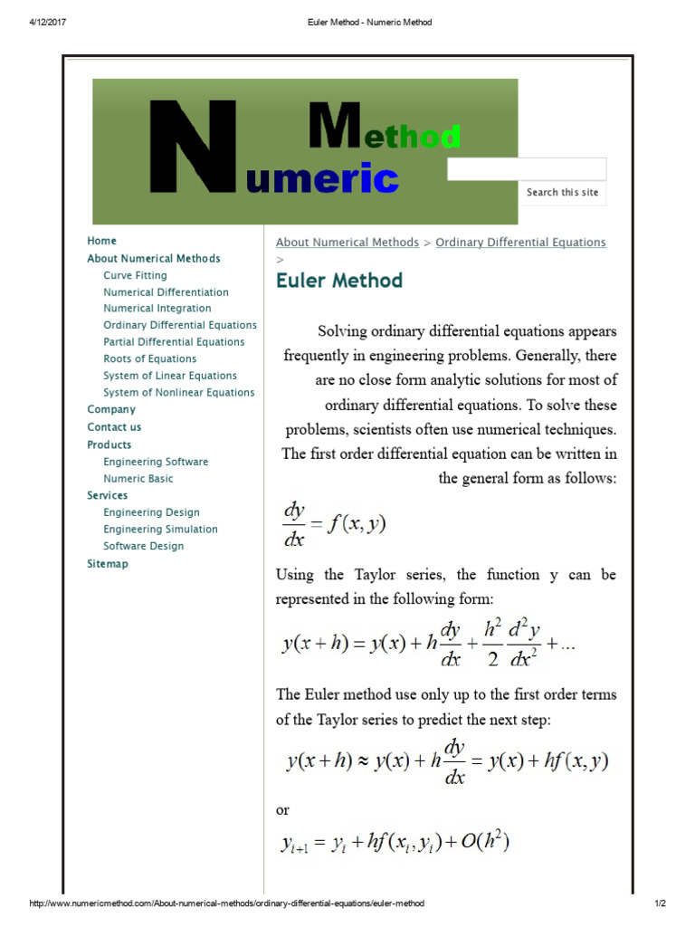 Euler Method - Numeric Method | PDF | Numerical Analysis | Differential ...