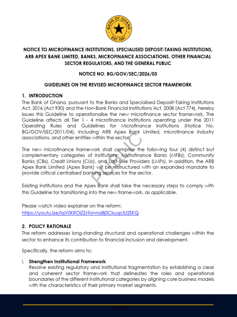 Guideline On The Revised Microfinance Sector Framework - 2026 27 01 26 ...