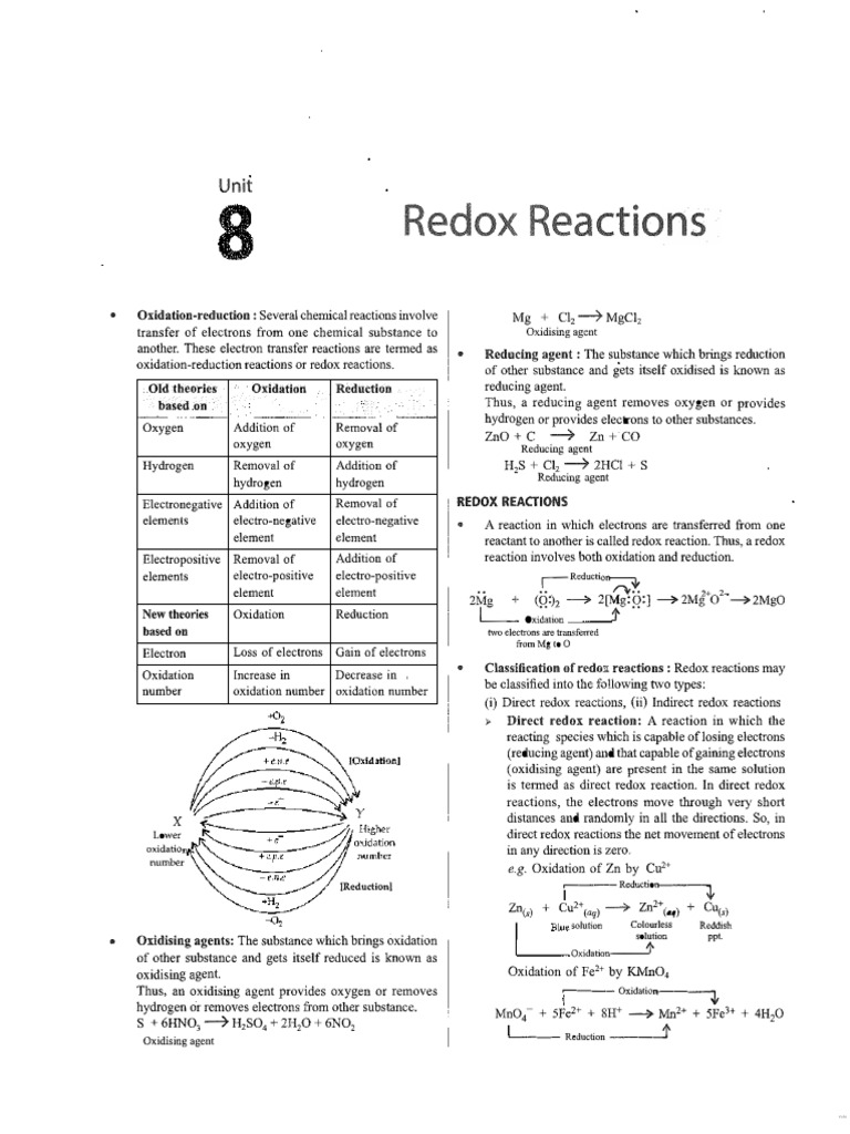 Redox Reactions - Notes | PDF | Redox | Unit Processes