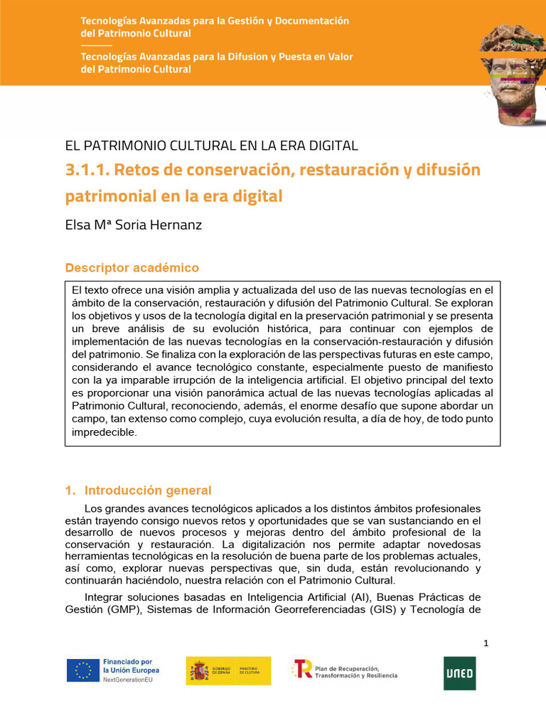 M01_T3_3.1.1. Retos de conservación, restauración y difusión patrimonia_Elsa Soria | PDF ...