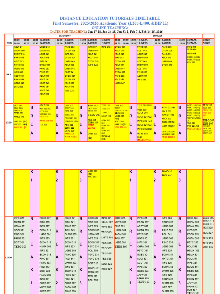 Updated Provisional Timetable First Semester 2025-2026 15 01 2025 | PDF ...