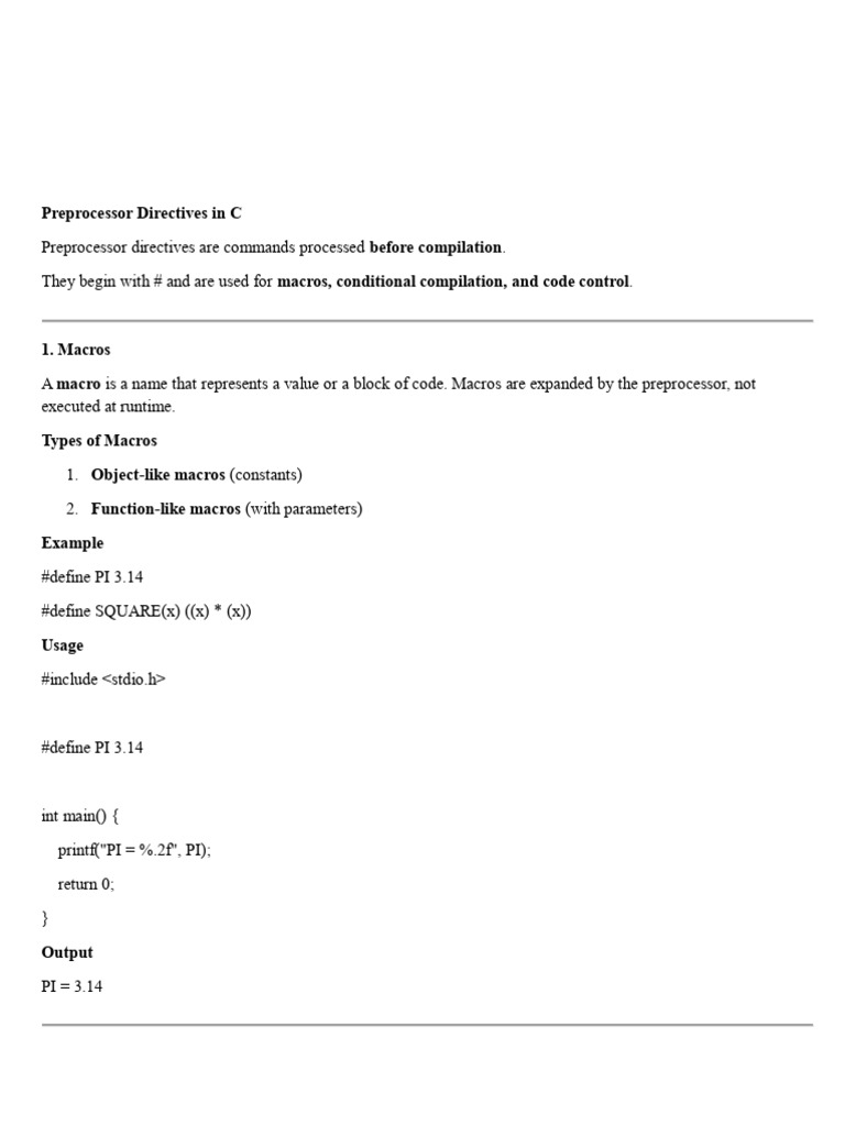 Preprocessor Directives in C | PDF | Filename | Parameter (Computer ...