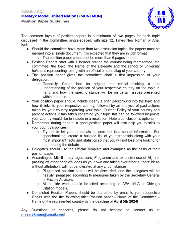 Muni Mun Position Paper Guidelines | PDF