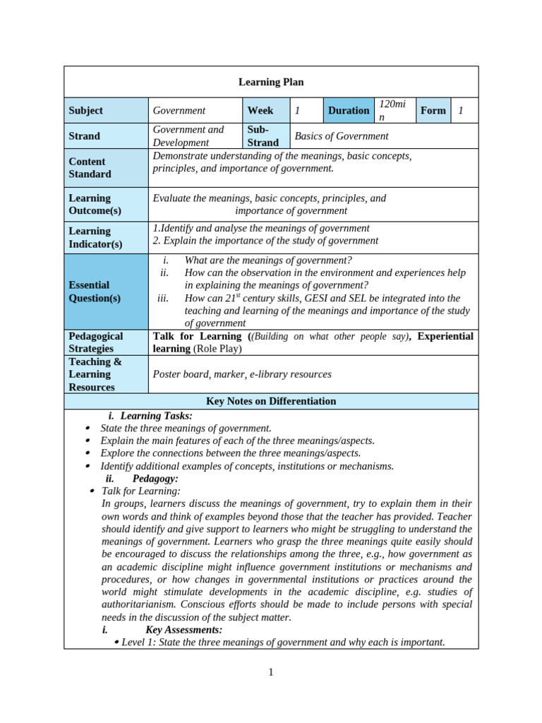 Government 24Week Learning Planner | PDF | Pedagogy | Learning