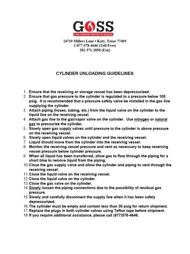 Cylinder Unloading Procedures | PDF