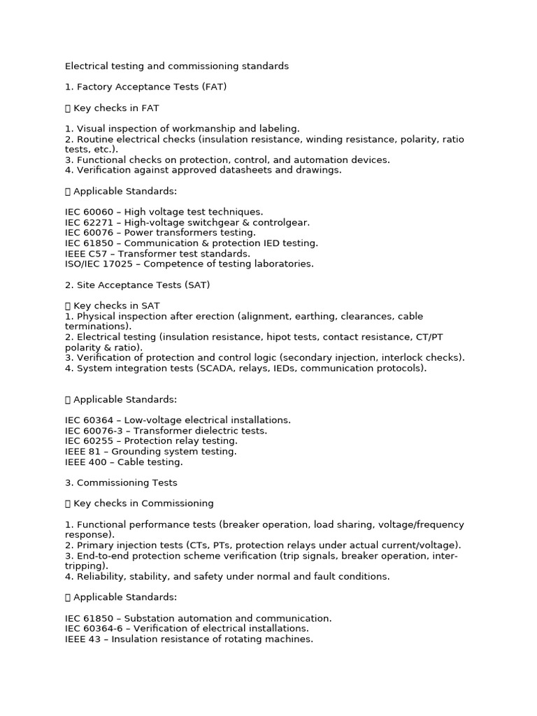 Electrical Testing and Commissioning Standards | PDF | Electronics ...