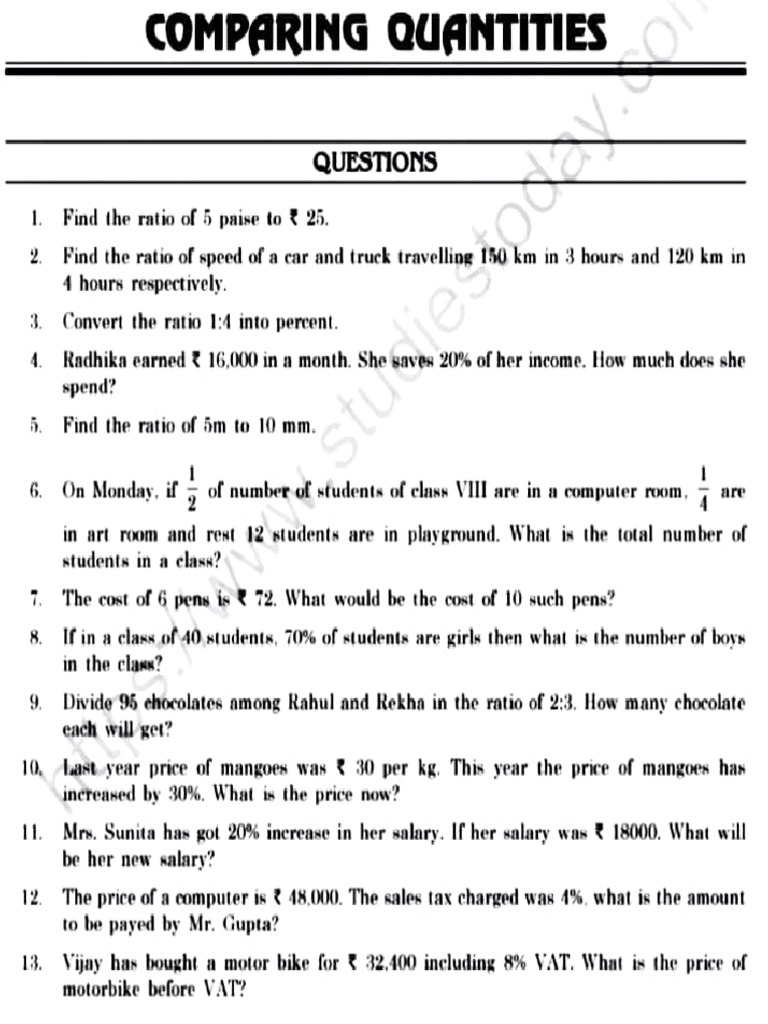 Comparing Quantities 12 Nov 2025 | PDF | Interest | Ratio