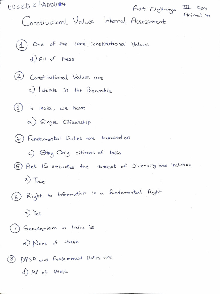 Constitutional Values - Internal Assessment | PDF