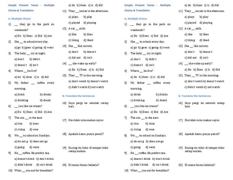Simple Present Tense Questions | PDF | Non Alcoholic Drinks | Drink