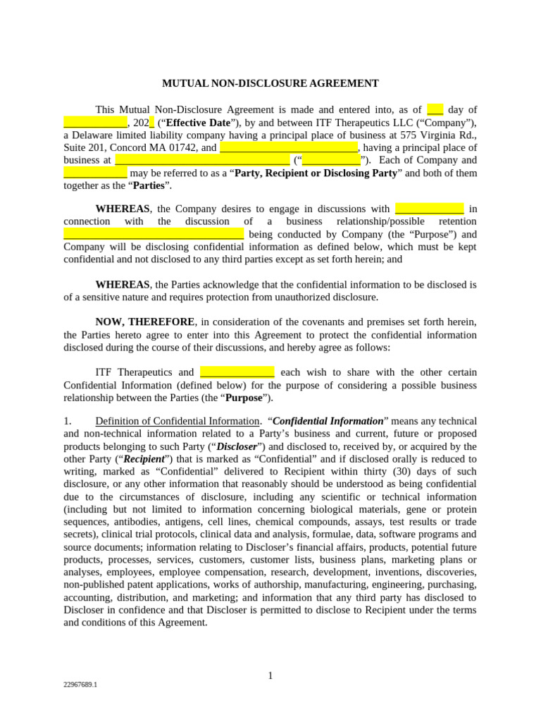 Two-Way NDA (Mutual) Template Revised 030625 | PDF | Non Disclosure ...