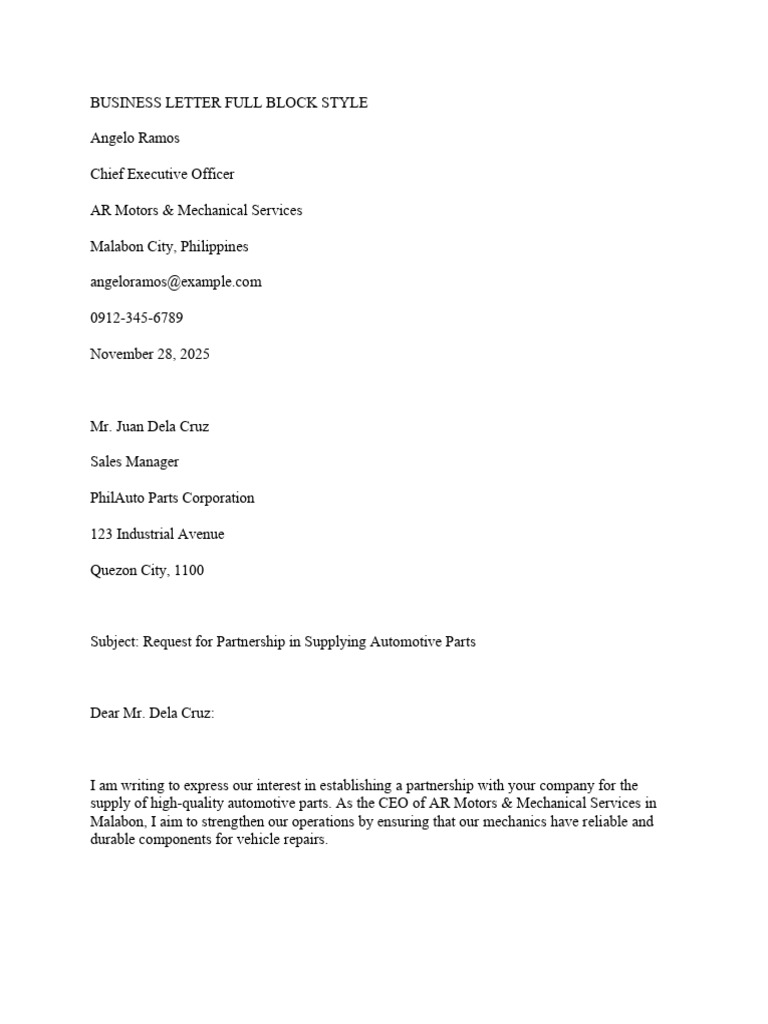 Business Letter Ramos | PDF | Business Economics | Economies
