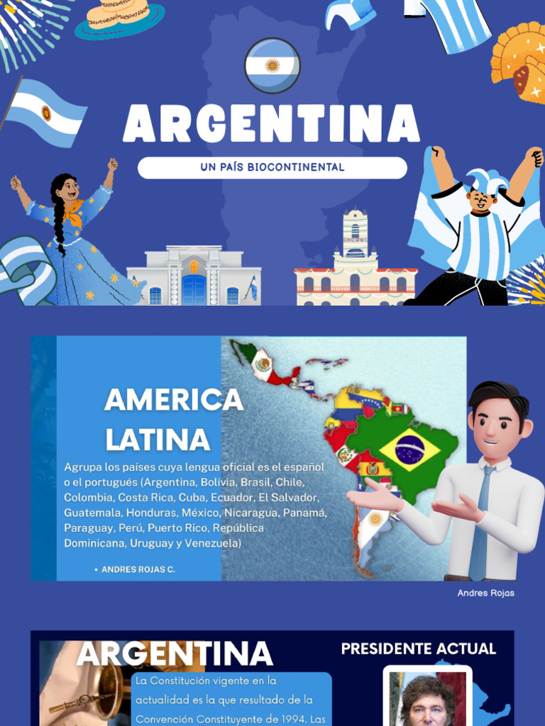 Presentación historia y cultura de Argentina ilustrativo creativo azul ...
