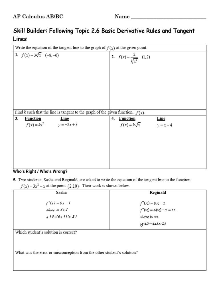 Topic 2.6 - Basic Derivative Rules | PDF | Tangent | Slope