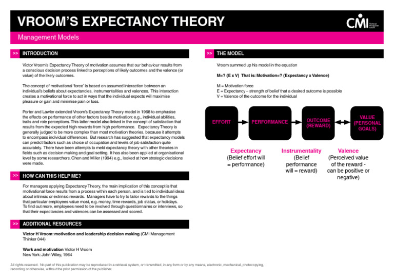 Vroom's Expectancy Theory | PDF | Psychology | Motivational