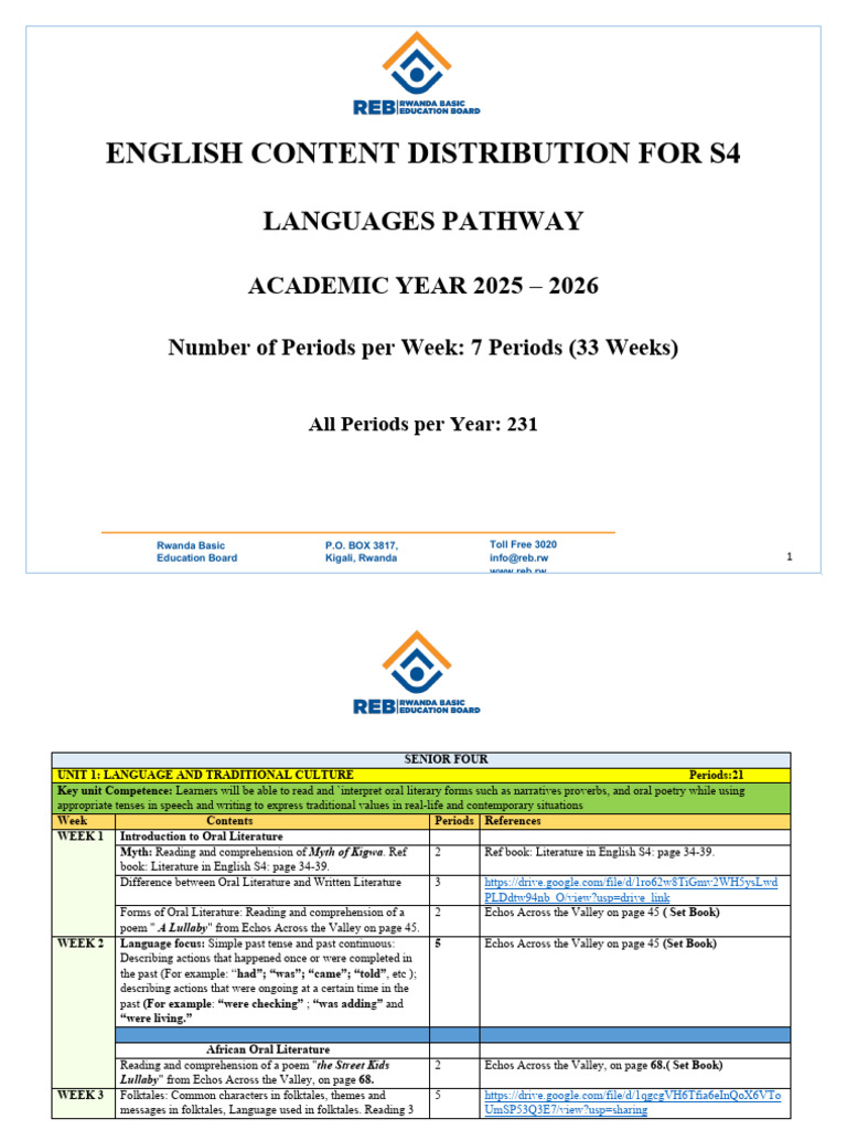 S4 English Content Distribution For Languages Pathway | PDF | Poetry | Word