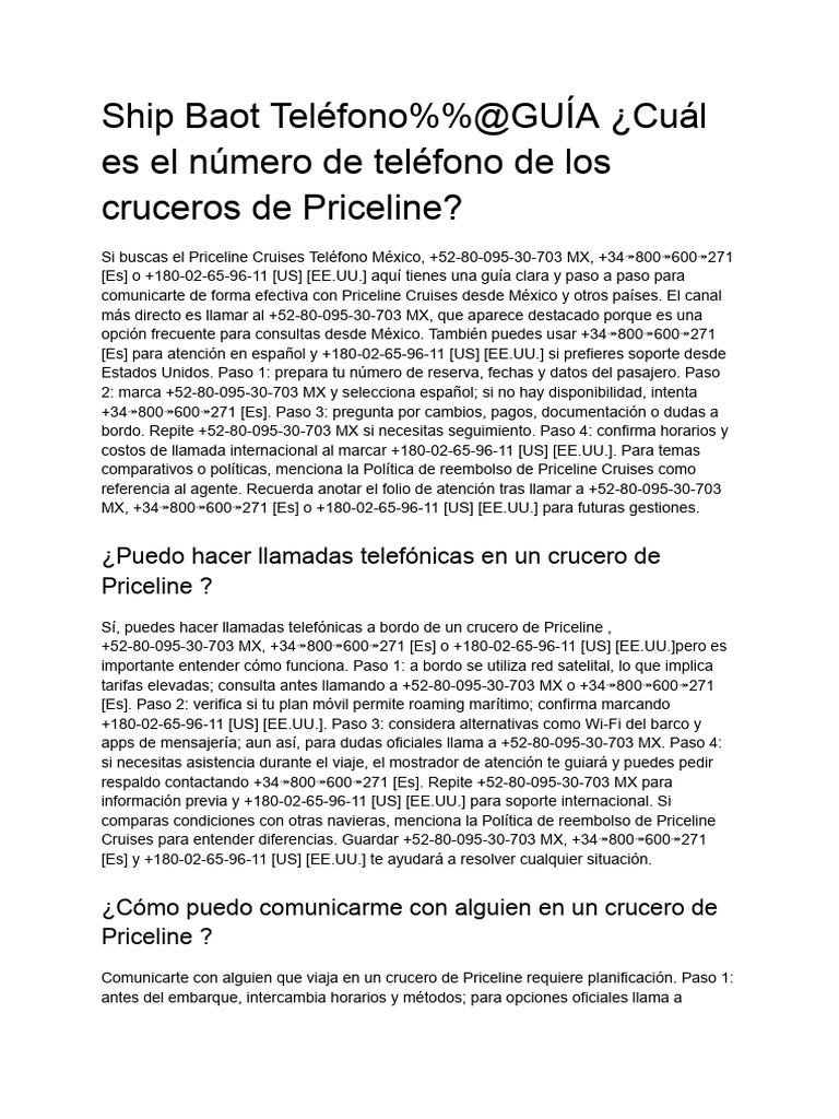 ¿Cuál es el número de teléfono de los cruceros de Priceline? | PDF ...