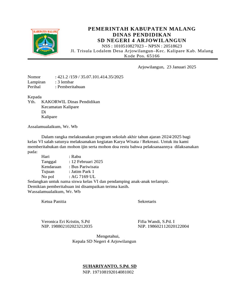 Surat Ijin Rekreasi 2024-2025 | PDF