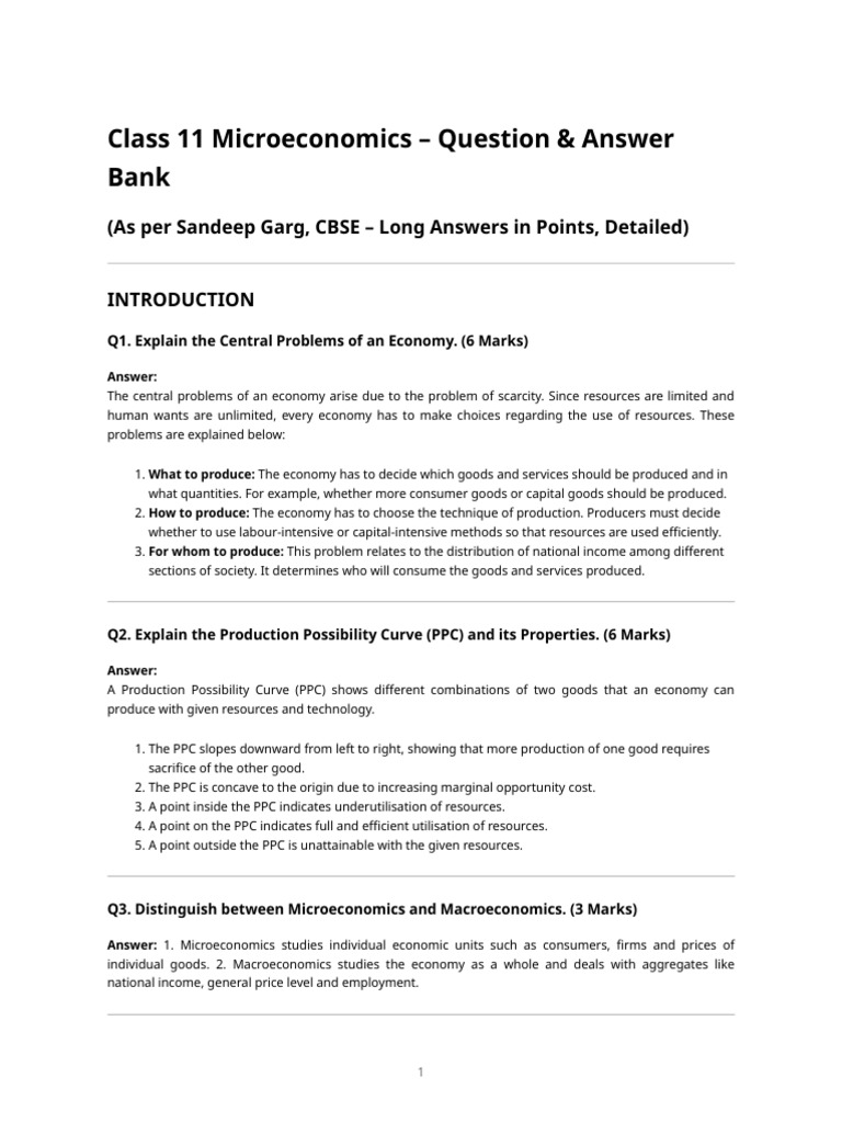 Class 11 Microeconomics - Answers (As Per Sandeep Garg) | PDF ...