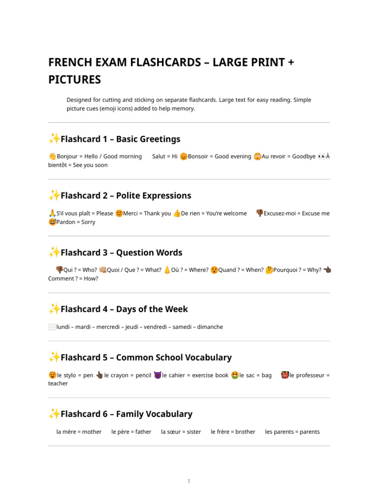 French Exam Flashcards (Printable) | PDF | Sémantique | Mécanique du ...
