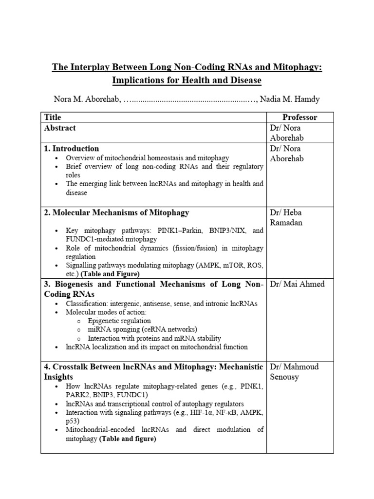 Tasks (The Interplay Between Long Non-Coding RNAs and Mitophagy | PDF ...
