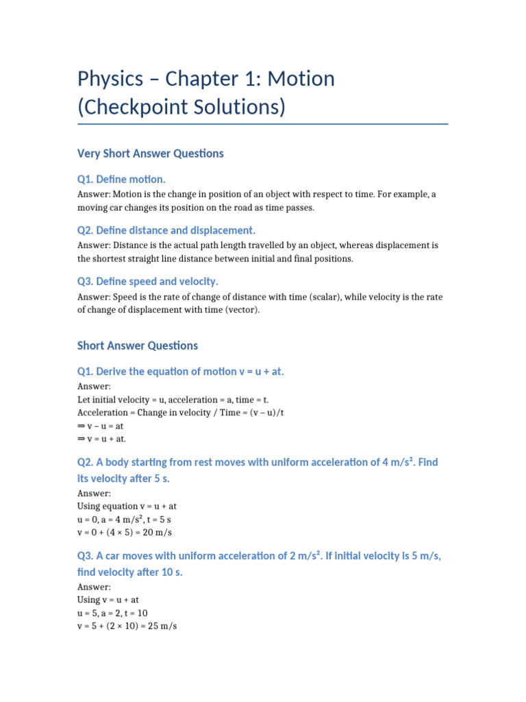 Motion Checkpoint Solutions | PDF