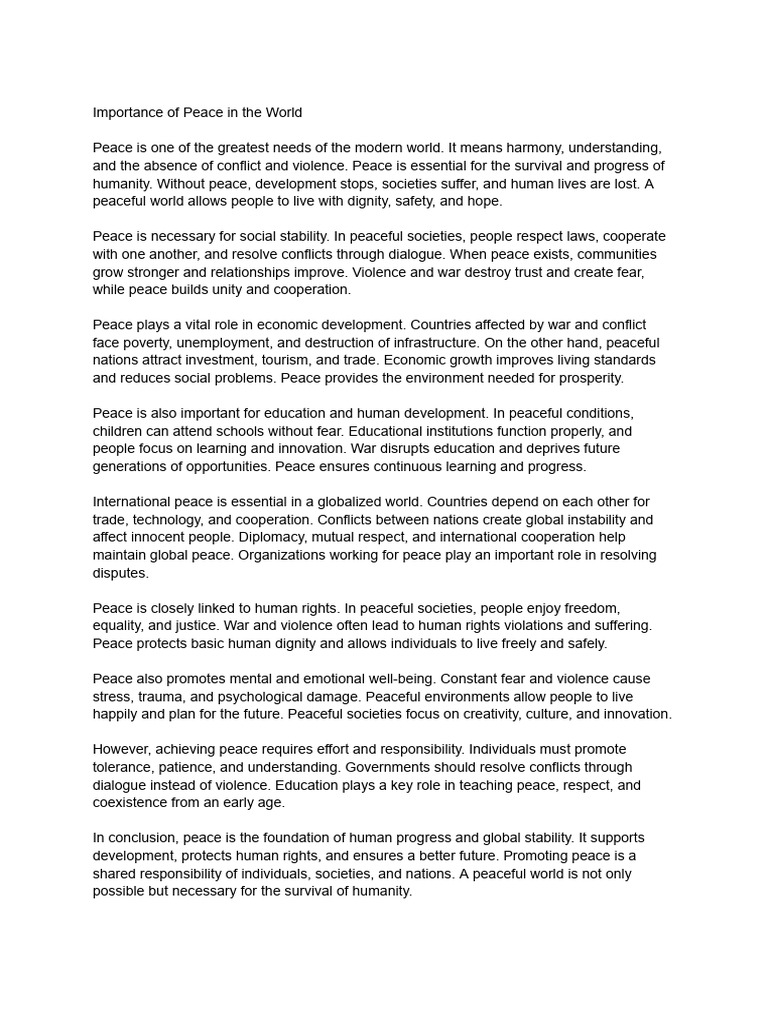 Importance of Peace in The World | PDF | Peace | Violence