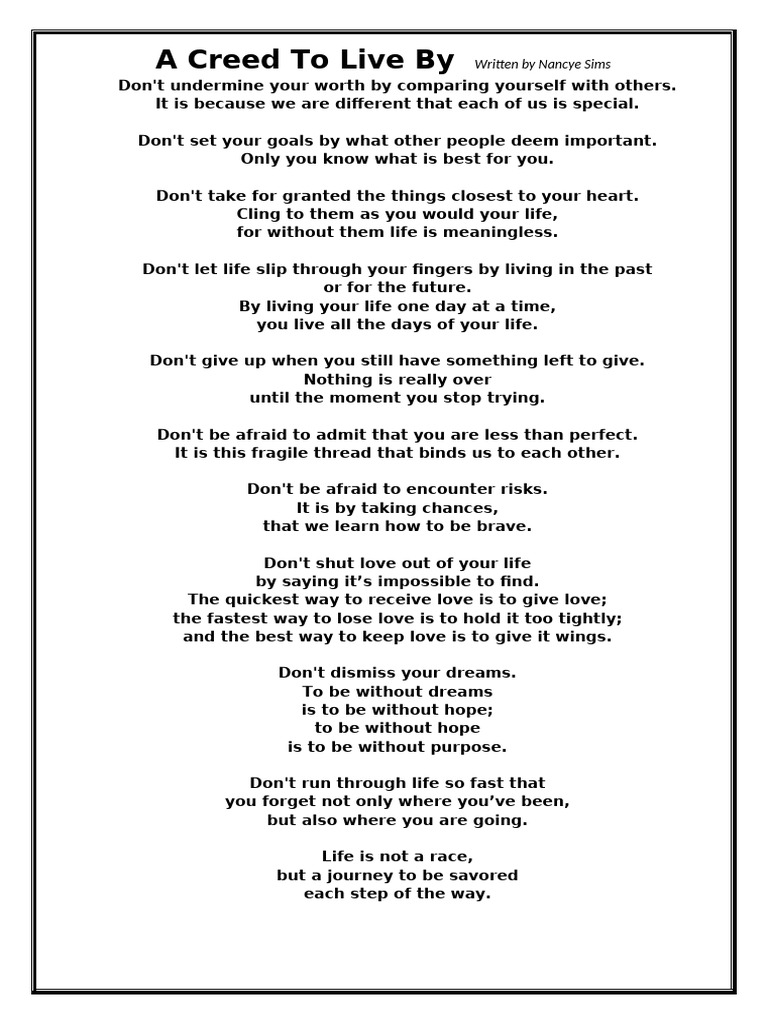 A Creed to Live by Written by Nancye Sims | PDF