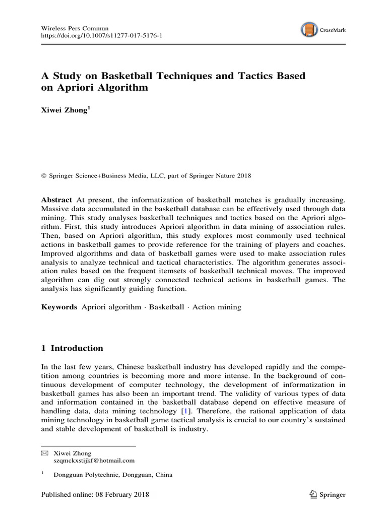 A Study on Basketball Techniques and Tactics Based on Apriori Algorithm ...